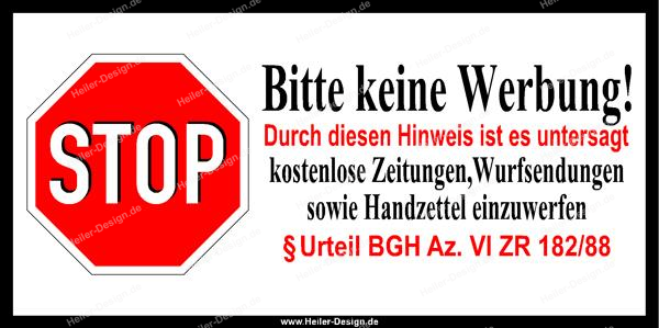Verbotsschild Bitte keine Werbung mit § Urteil - Heiler-Design Wandta ...
